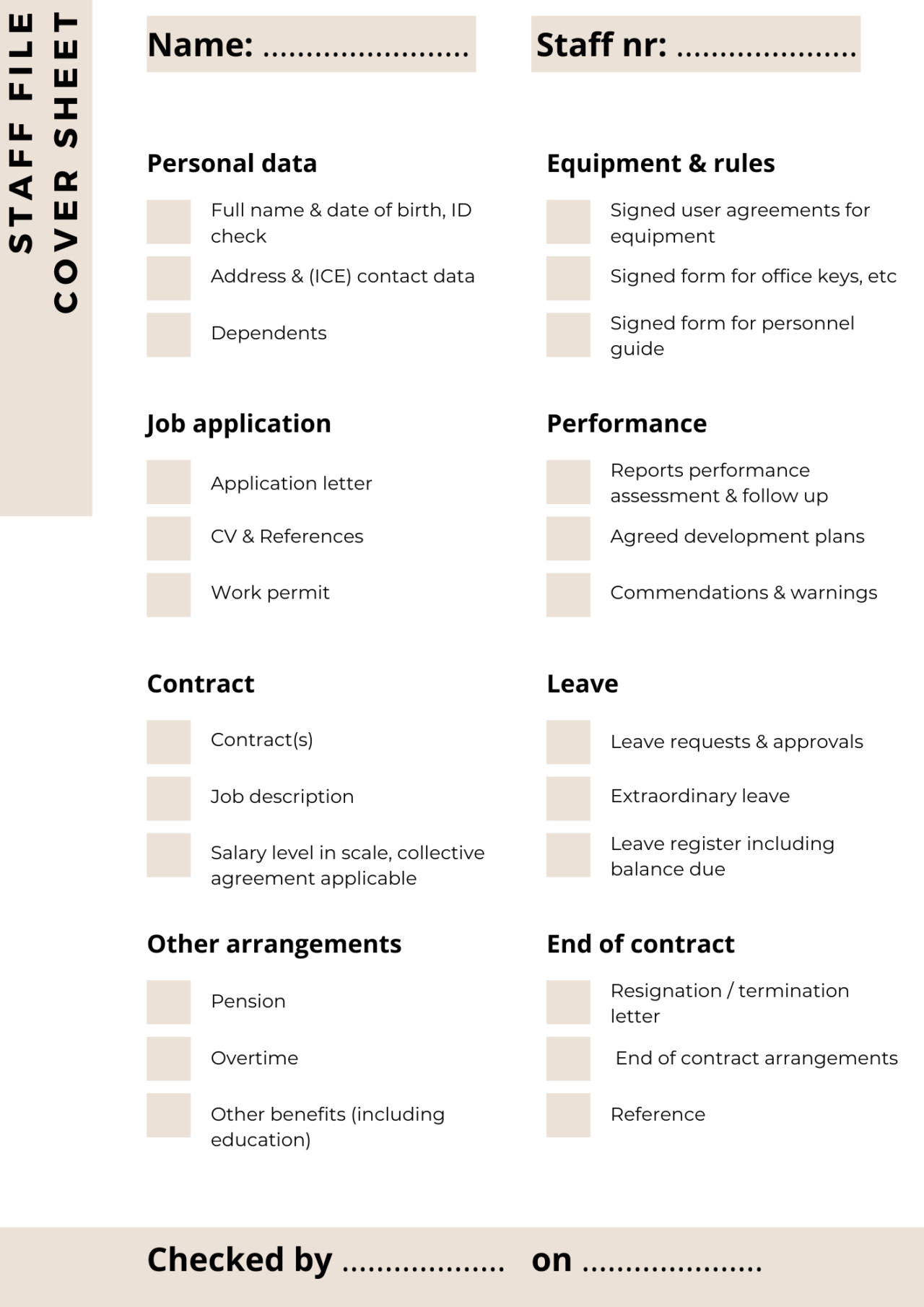 Staff file completeness checklist course - Changing Tides